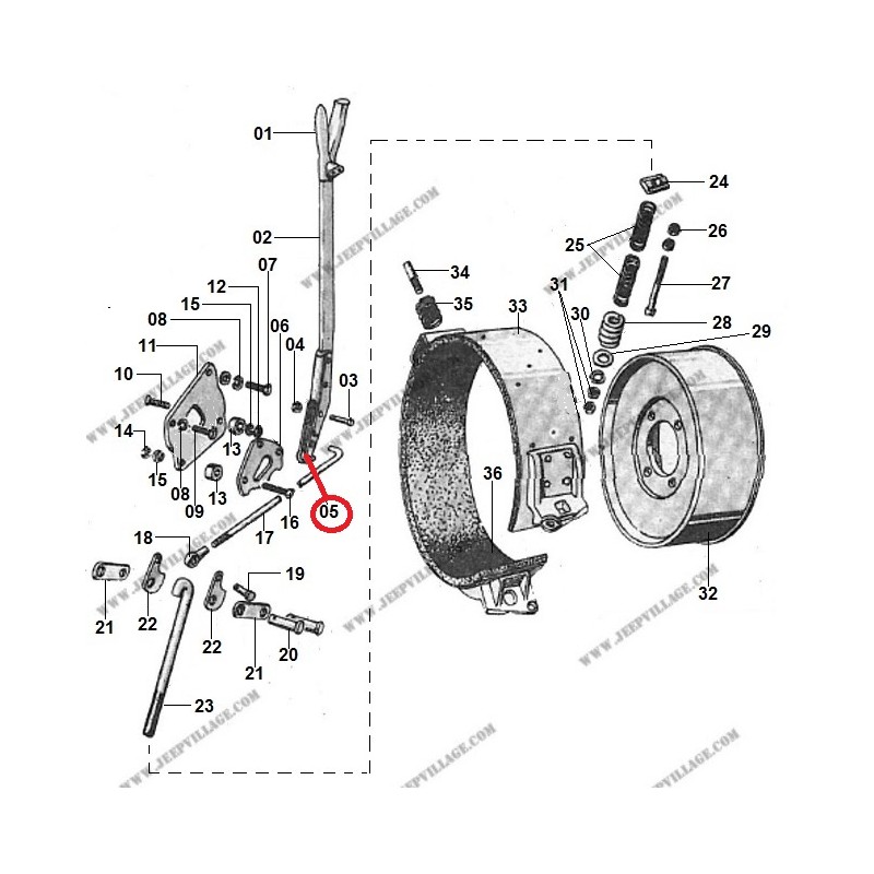 ROD & PAWL HAND BRAKE LEVER